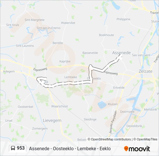 953 Itinéraire: Horaires, Arrêts & Plan - Eeklo Watertoren (mis à jour)
