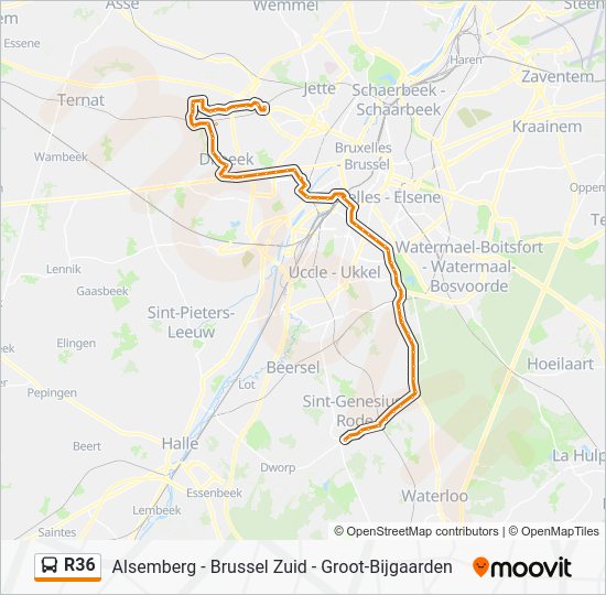 r36 Route: dienstregelingen, haltes en kaarten - Sint-Agatha-Berchem ...
