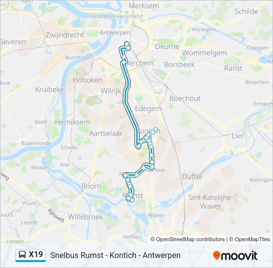 x19 Route: dienstregelingen, haltes en kaarten - Antwerpen Rubenslei ...