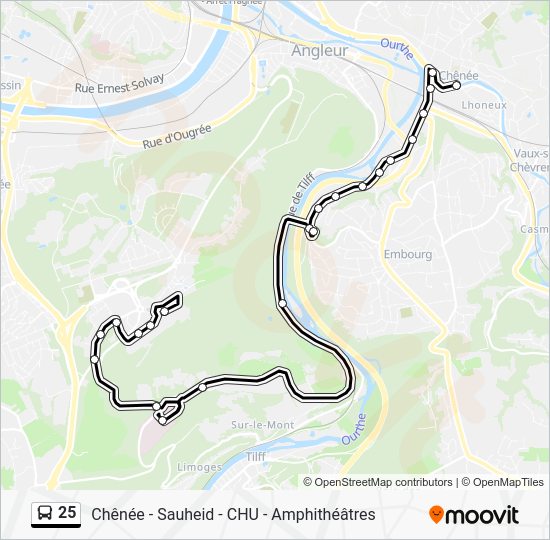 25 Route: Schedules, Stops & Maps - Sart-Tilman Amphithéâtres‎→Chenee ...