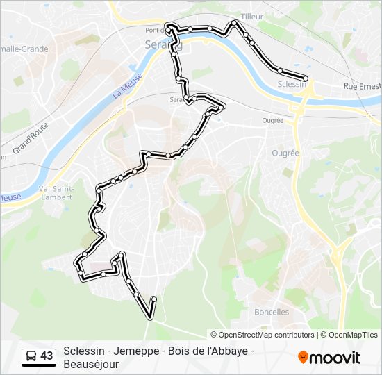 43 Route: Schedules, Stops & Maps - Sclessin Standard - Quai B‎→Seraing ...