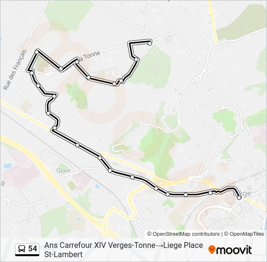 54 Route: dienstregelingen, haltes en kaarten - Ans Carrefour XIV ...