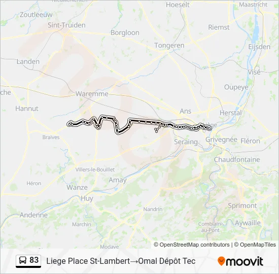 83 Route: dienstregelingen, haltes en kaarten - Liege Place St-Lambert ...