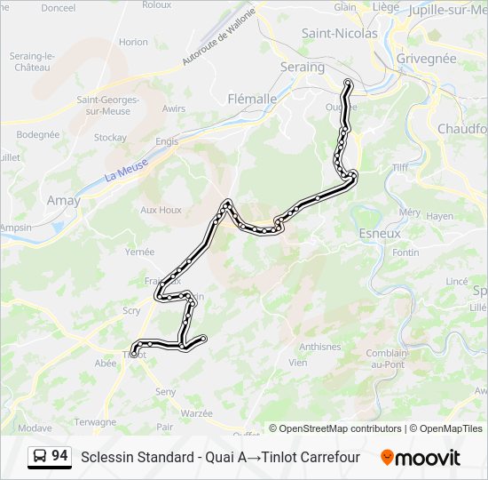 94 Itinéraire: Horaires, Arrêts & Plan - Sclessin Standard - Quai A‎→ ...
