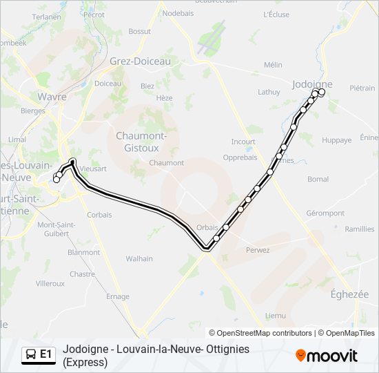 e1 Route: dienstregelingen, haltes en kaarten - Jodoigne Gare D'Autobus ...