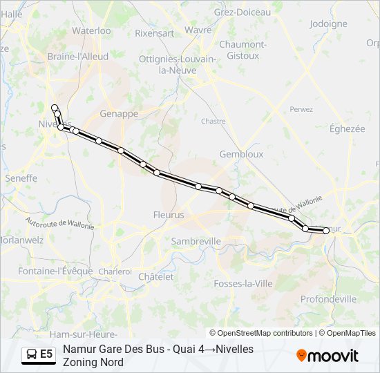 e5 Itinéraire: Horaires, Arrêts & Plan - Namur Gare Des Bus - Quai 4‎→ ...