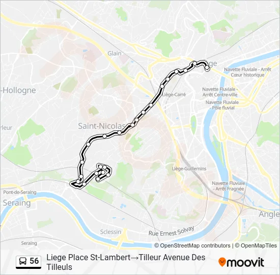 56 Route: Schedules, Stops & Maps - Liege St-Lambert Square‎→Tilleur ...