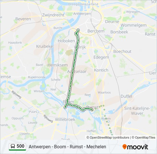 500 Route: dienstregelingen, haltes en kaarten - Rumst Busstation ...