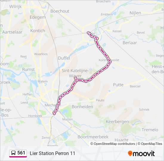 561 Route: dienstregelingen, haltes en kaarten - Lier Station Perron 11 ...