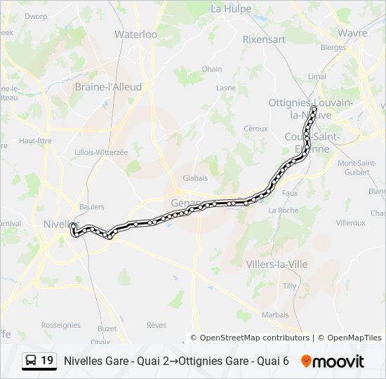 19 Itinéraire: Horaires, Arrêts & Plan - Nivelles Gare - Quai 2‎→ ...