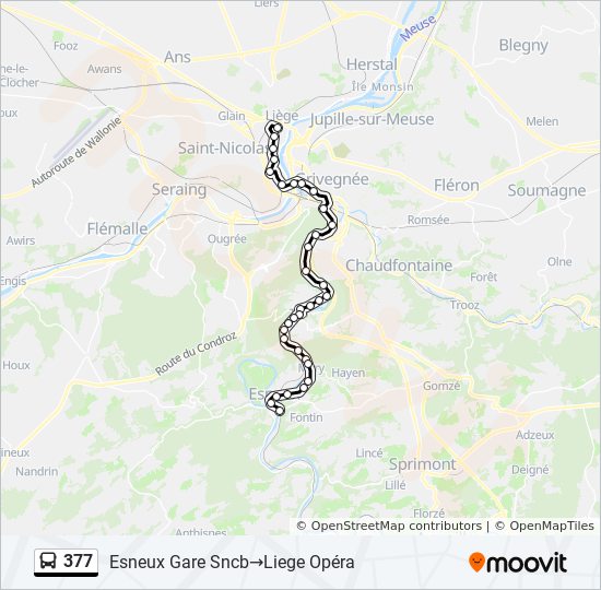 377 Route: Schedules, Stops & Maps - Esneux Gare Sncb‎→Liege Opéra ...
