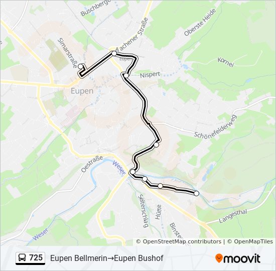 725 Itinéraire: Horaires, Arrêts & Plan - Eupen Bellmerin‎→Eupen Bushof