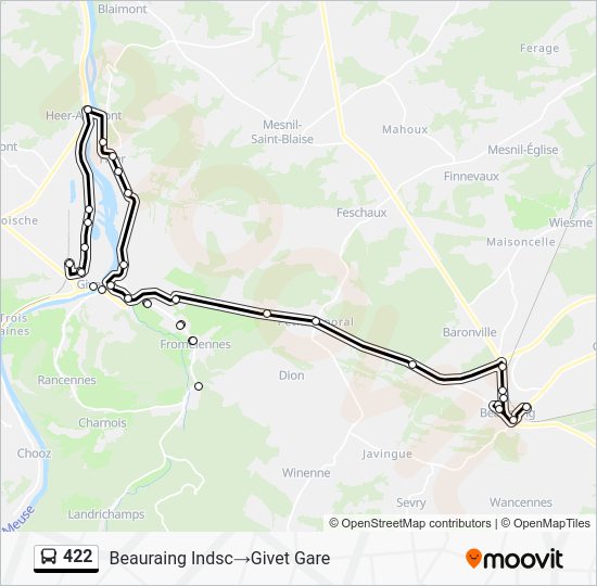 422 Itinéraire: Horaires, Arrêts & Plan - Beauraing Indsc‎→Givet Gare ...
