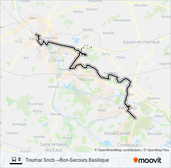 8 Route: Schedules, Stops & Maps - Tournai Sncb‎→Bon-Secours Basilique ...