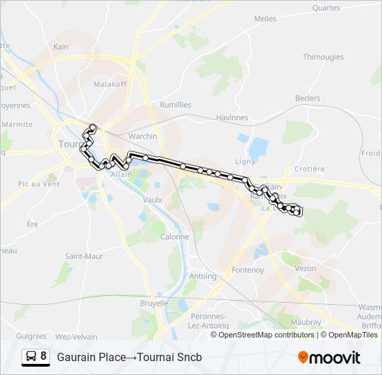 8 Route: Schedules, Stops & Maps - Gaurain Place‎→Tournai Sncb (Updated)