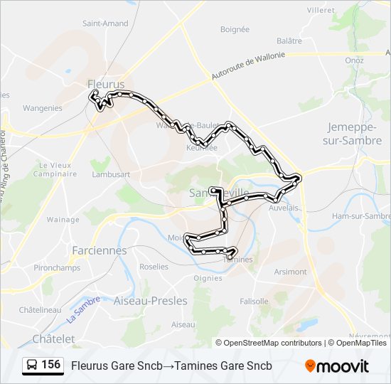156 Itinéraire: Horaires, Arrêts & Plan - Fleurus Gare Sncb‎→Tamines ...