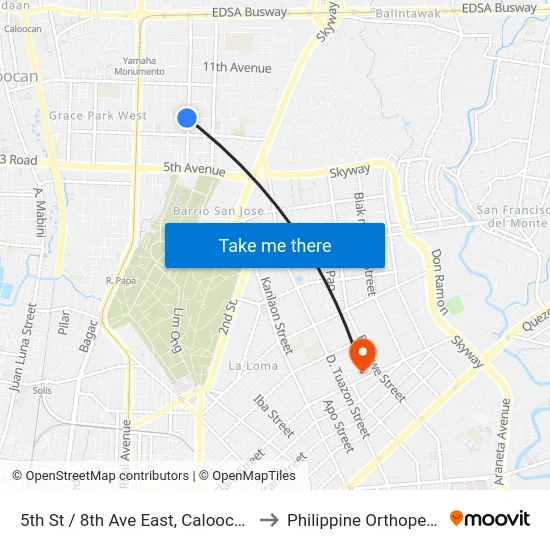 5th St / 8th Ave East, Caloocan City, Manila to Philippine Orthopedic ...