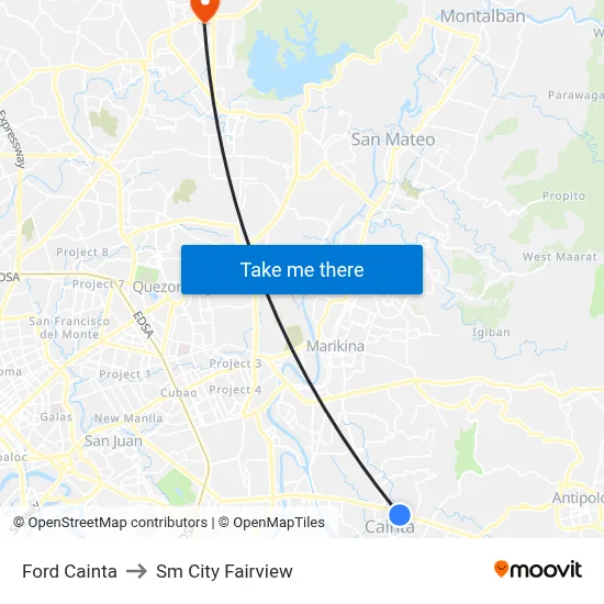 Ford Cainta to Sm City Fairview with public transportation