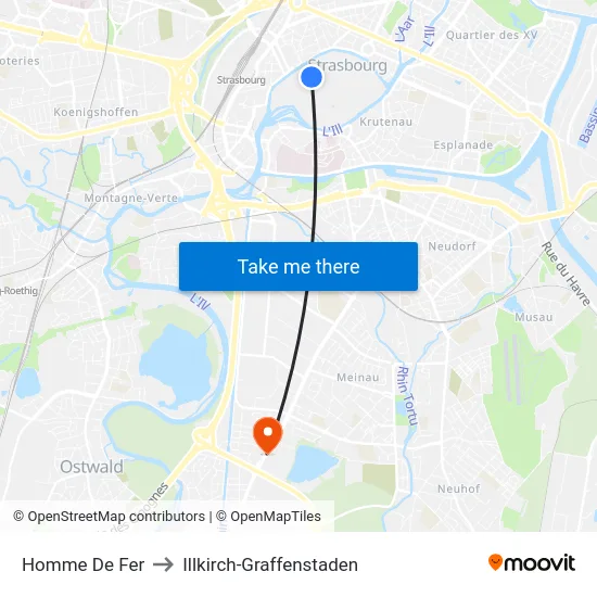 Homme De Fer to Illkirch-Graffenstaden with public transportation