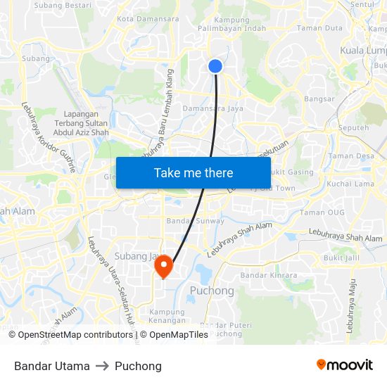 Bandar Utama ke Puchong dengan menggunakan pengangkutan awam