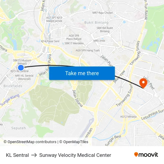 KL Sentral to Sunway Velocity Medical Center with public transportation