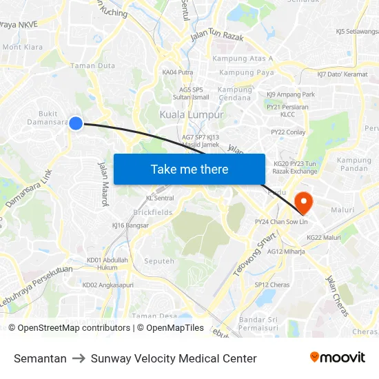 Semantan ke Sunway Velocity Medical Center dengan menggunakan ...