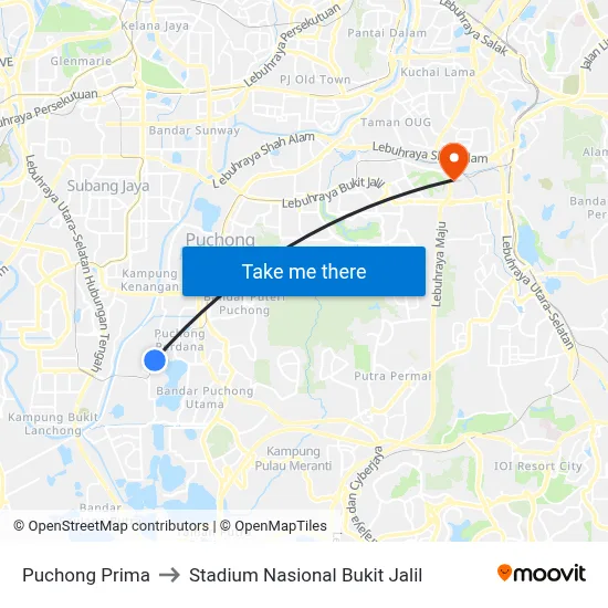 Puchong Prima ke Stadium Nasional Bukit Jalil dengan menggunakan ...