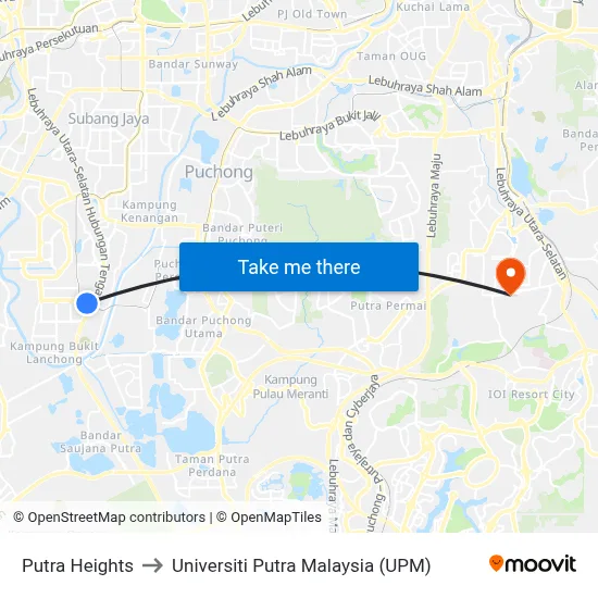 Putra Heights ke Universiti Putra Malaysia (UPM) dengan menggunakan ...
