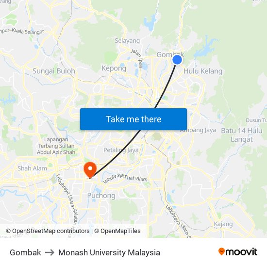 Gombak ke Monash University Malaysia dengan menggunakan pengangkutan awam