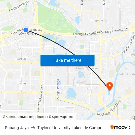 Subang Jaya to Taylor's University Lakeside Campus with public ...