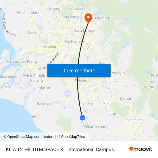 KLIA T2 ke UTM SPACE KL International Campus dengan menggunakan pengangkutan awam