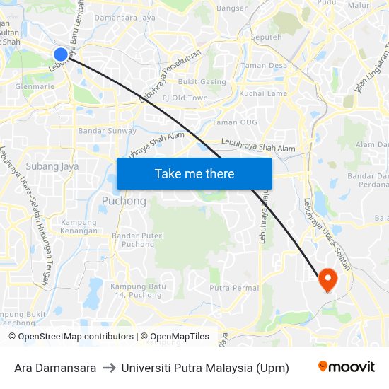 Ara Damansara ke Universiti Putra Malaysia (Upm) dengan menggunakan ...