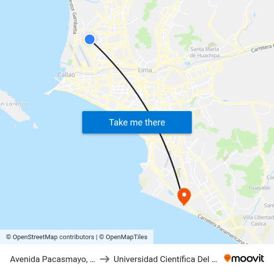 Avenida Pacasmayo, 32 a Universidad Científica Del Sur con transporte ...