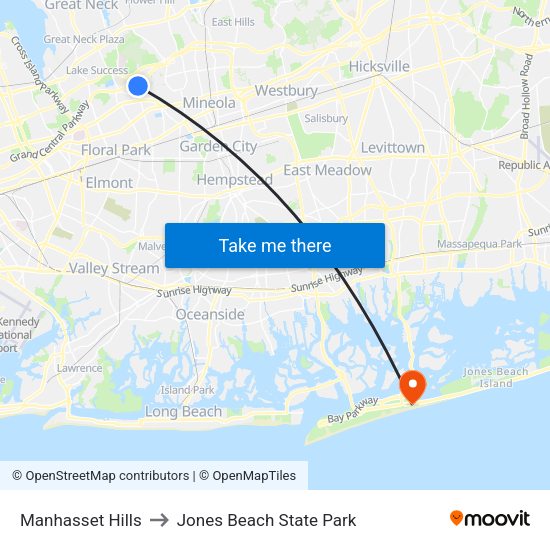 Manhasset Hills to Jones Beach State Park with public transportation