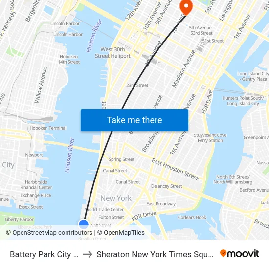 Battery Park City Parks to Sheraton New York Times Square Hotel with ...