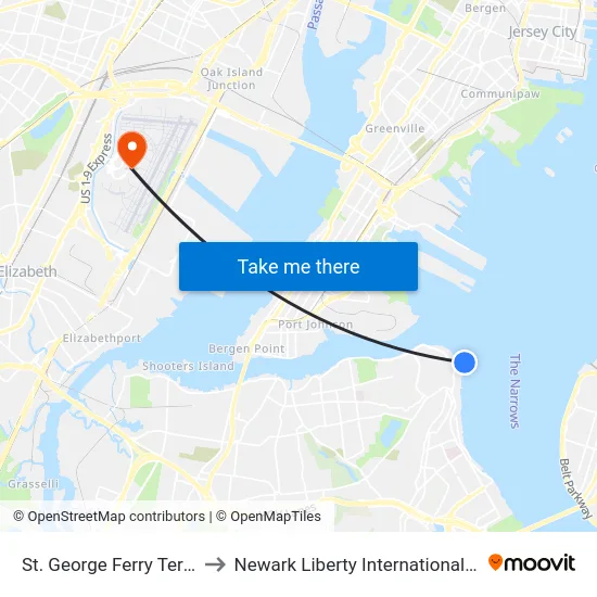 St. George Ferry Terminal to Newark Liberty International Airport with ...
