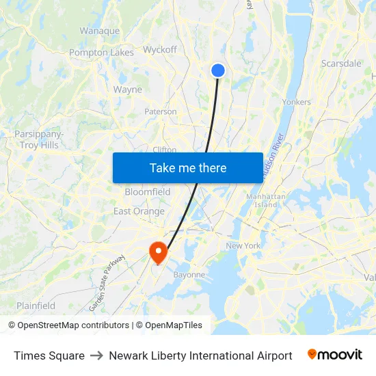 Times Square a Newark Liberty International Airport con transporte público