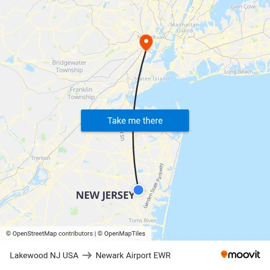 Lakewood NJ USA to Newark Airport EWR with public transportation