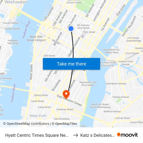 Hyatt Centric Times Square New York to Katz s Delicatessen with public ...