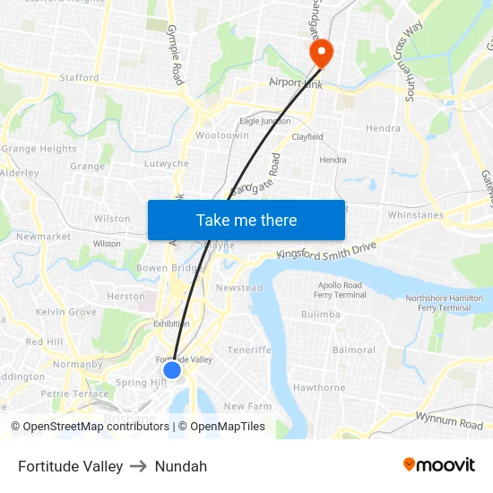 Fortitude Valley to Nundah with public transportation