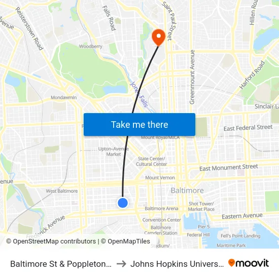 Baltimore St & Poppleton St to Johns Hopkins University with public ...