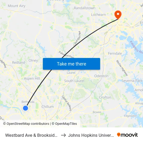 Westbard Ave & Brookside Dr to Johns Hopkins University with public ...