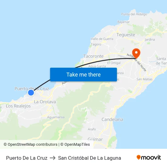 Puerto De La Cruz to San Cristóbal De La Laguna with public transportation