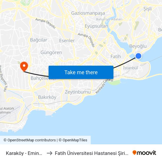 Karaköy - Eminönü Yönü to Fatih Üniversitesi Hastanesi Şirinevler Ek ...
