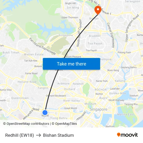 Redhill (EW18) to Bishan Stadium with public transportation