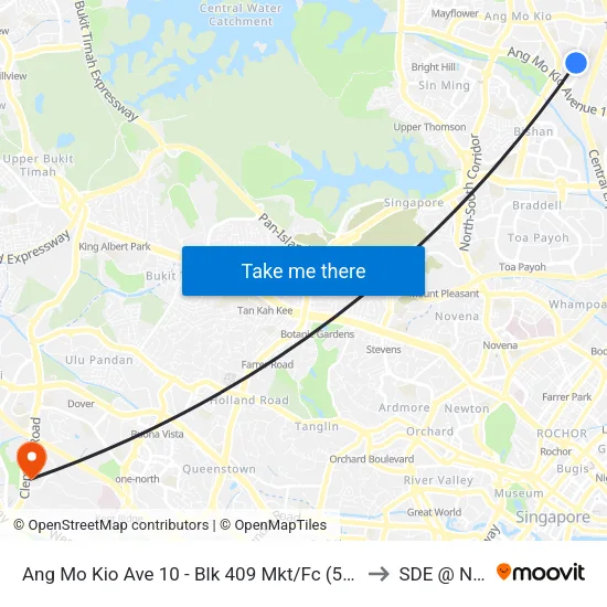 搭乘公共交通工具从的Ang Mo Kio Ave 10 - Blk 409 Mkt/Fc (54371)到SDE @ NUS