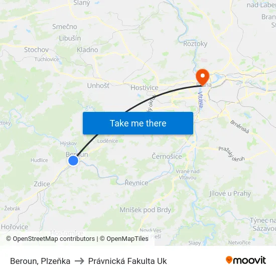 Beroun, Plzeňka to Právnická Fakulta Uk with public transportation