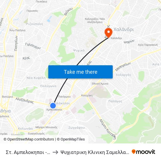 Στ. Αμπελοκηποι - St. Ampelokipoi, Athens to Ψυχιατρικη Κλινικη Σαμελλα ...