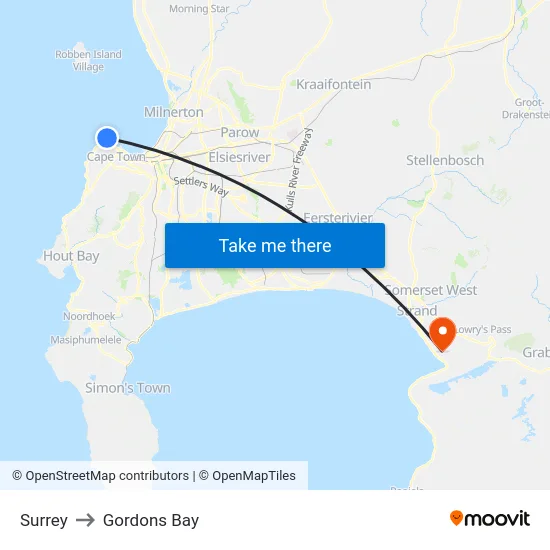 Surrey to Gordons Bay with public transportation
