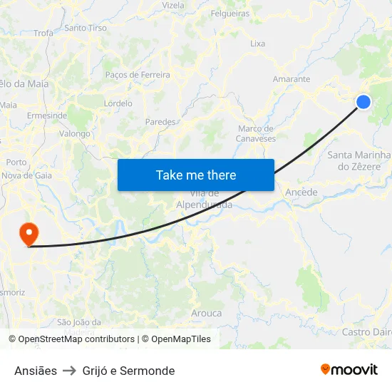Ansiāes para Grijó e Sermonde através de transportes públicos